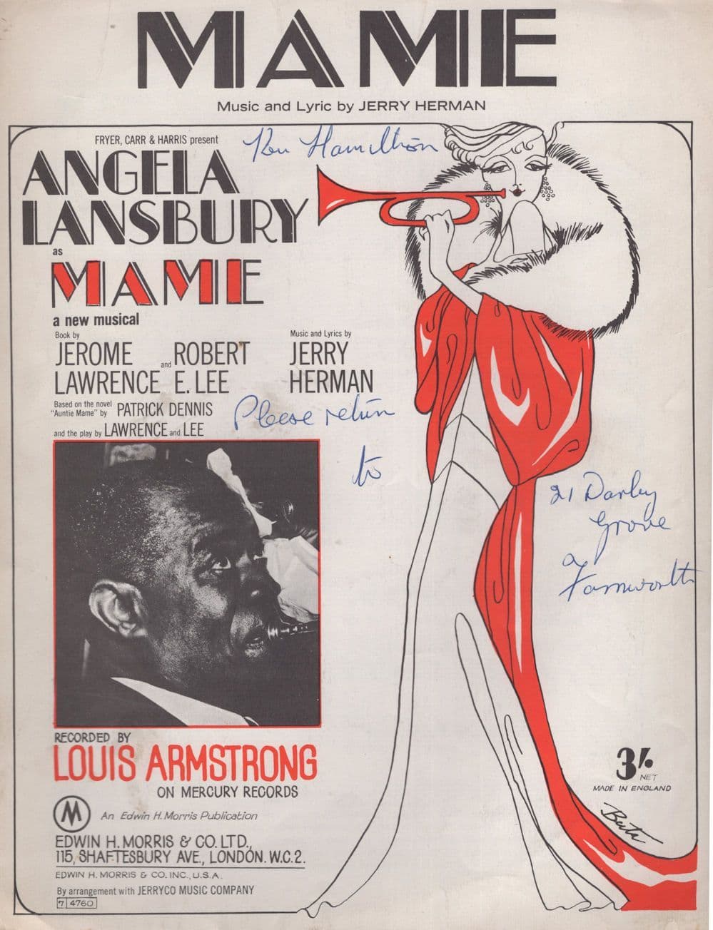 Mame Louis Armstrong Angela Lansbury Sheet Music