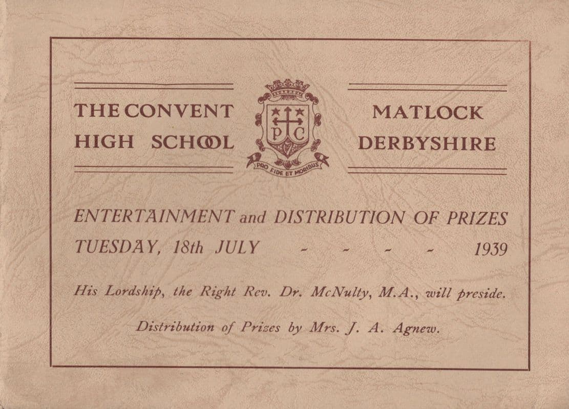 Matlock Derbyshire Convent School 1939 WW2 Exam Prize Programme