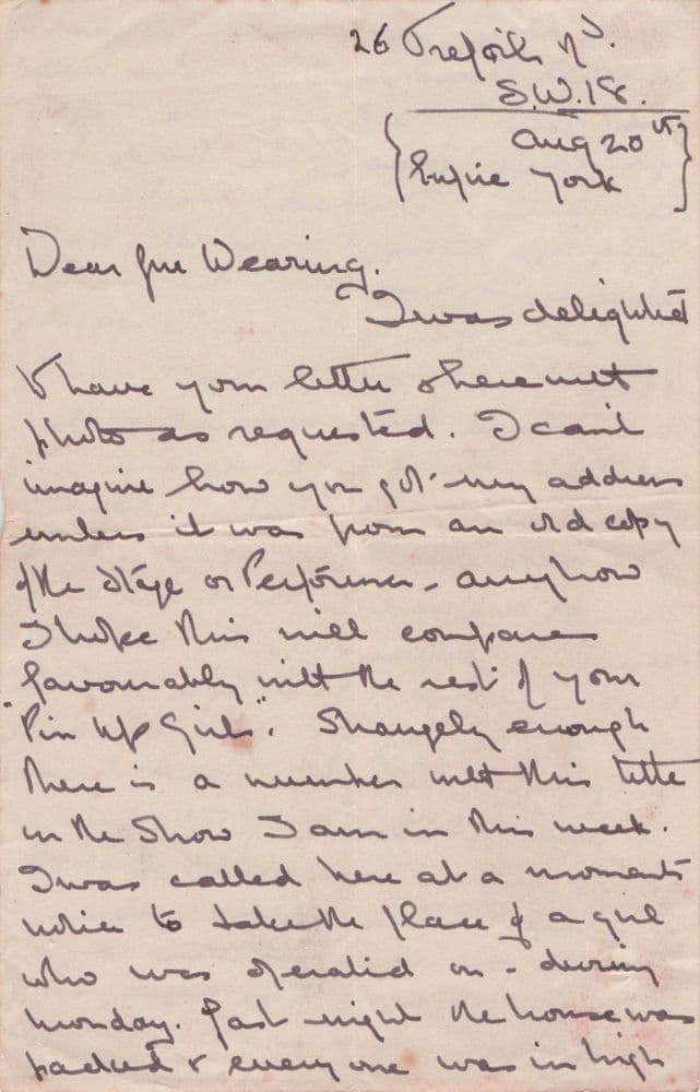 May Goring Thomas WW2 Actress Yorkshire Evacuation Hand Signed Letter