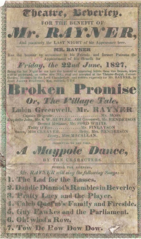 Maypole Dancing Nottingham Theatre Victorian Copy Handbill 1827
