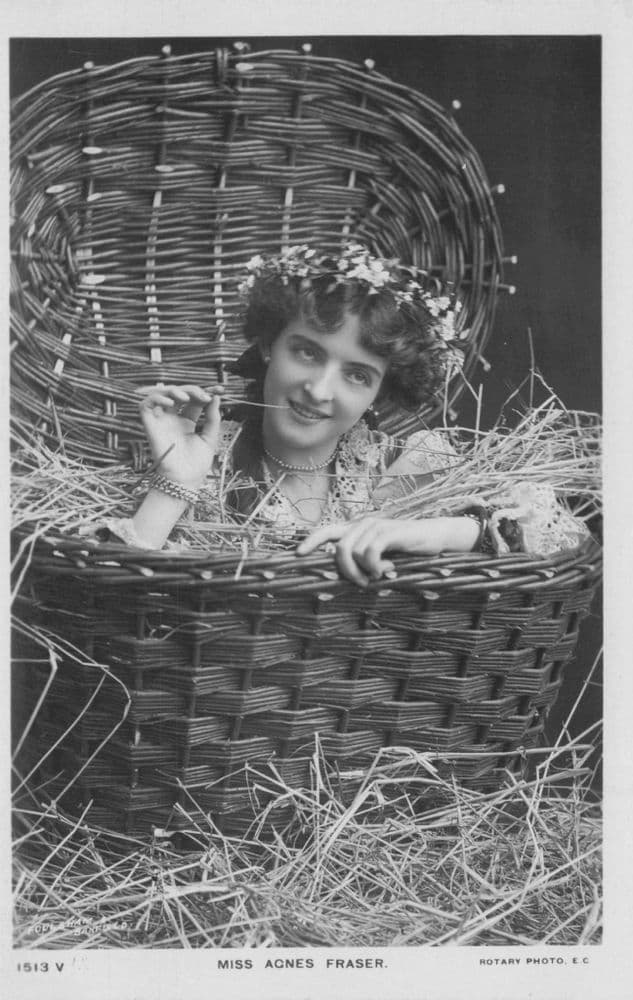 Miss Agnes Fraser Edwardian Actress In Wicker Basket Rotary RARE Postcard
