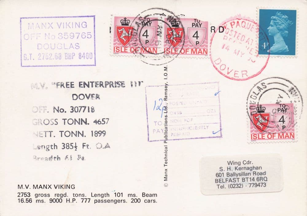 MV Manx Viking Douglas Dover Ship Posted On Board Postcard
