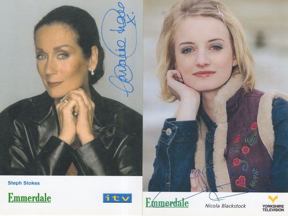 Nicola Blackstock Steph Stokes 2x Emmerdale Signed Cast Card s