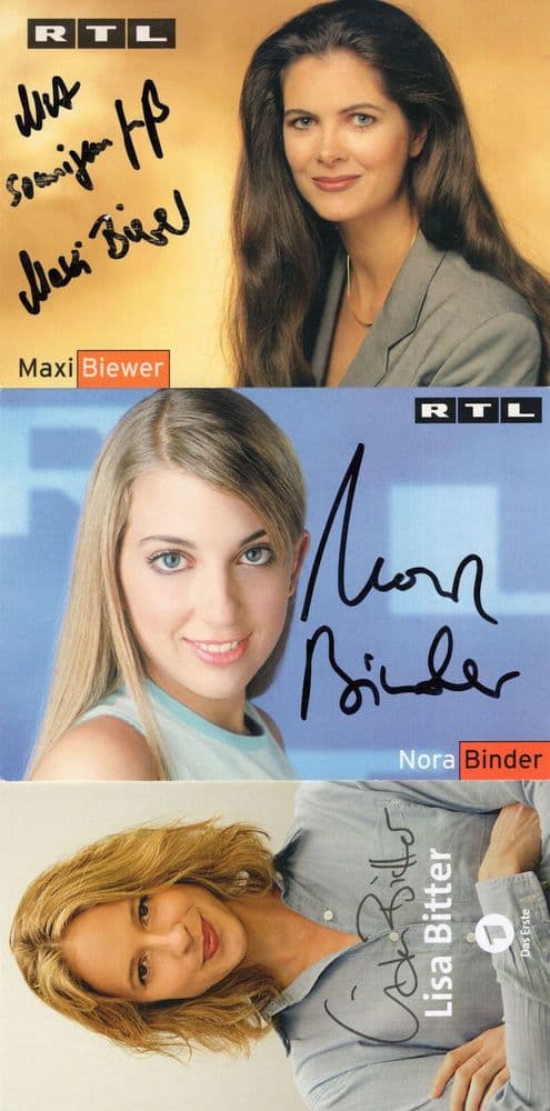Nora Binder Lisa Bitter Maxi Biewer 3x German TV Presenter Hand Signed ...