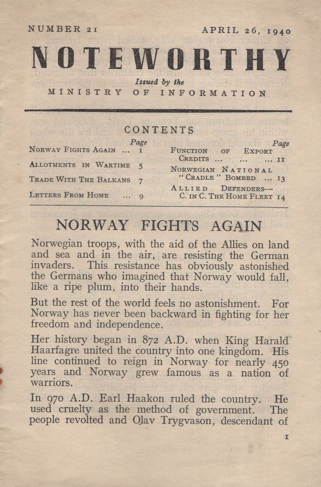 Norway Fights Again 1940 Army WW2 Hitler Ministry Of Information Book