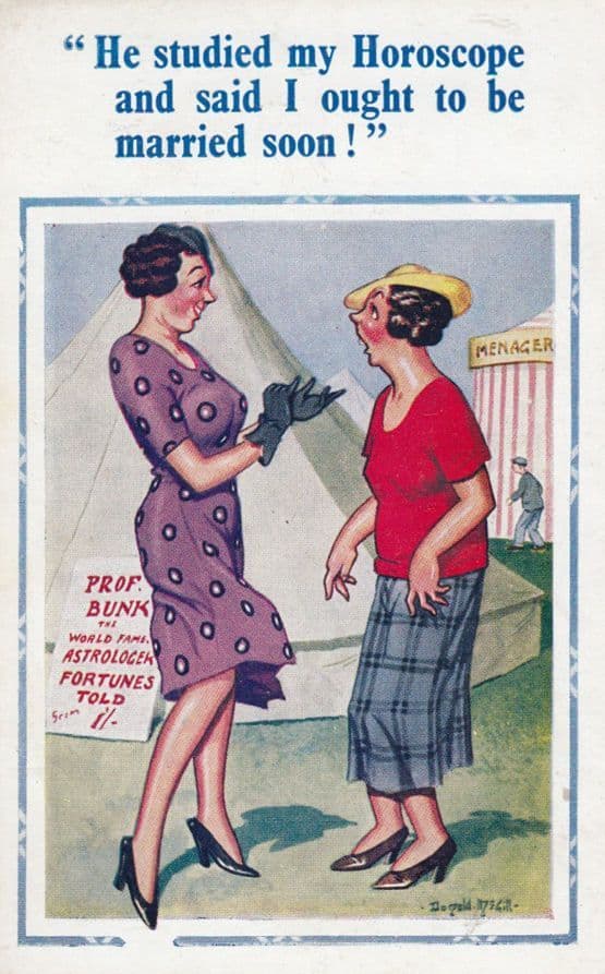 Occult Gypsy Horoscope Reader Marriage Prediction 1970s Comic Postcard
