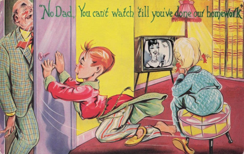 Old Television Show School Homework Distraction 1970s Comic Postcard