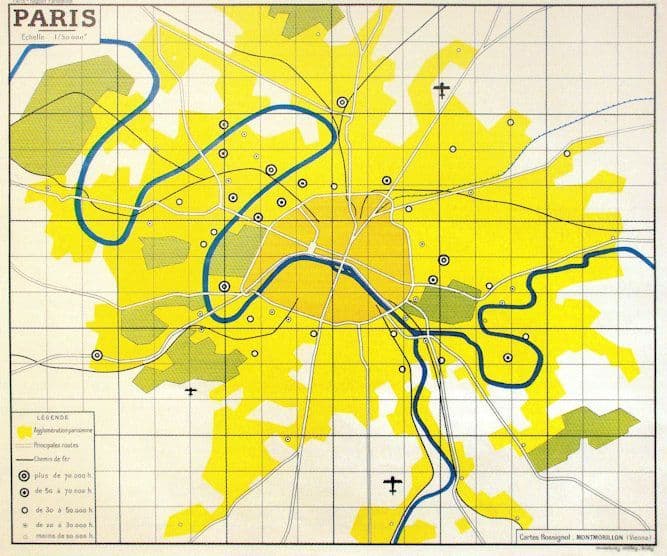 Paris Old School Map 1940s Geography Wall Chart Postcard