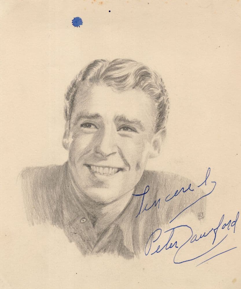 Peter Lawford The Rat Pack Antique Large Signed Hand Art Drawing