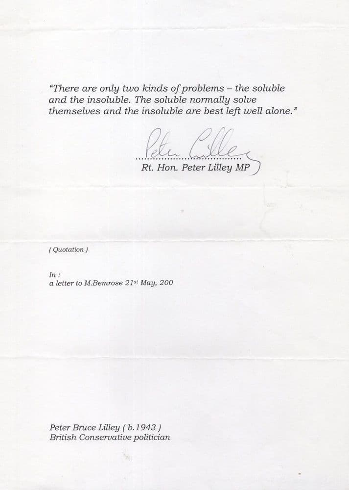 Peter Lilley Conservative MP Hand Signed Quotation Autograph