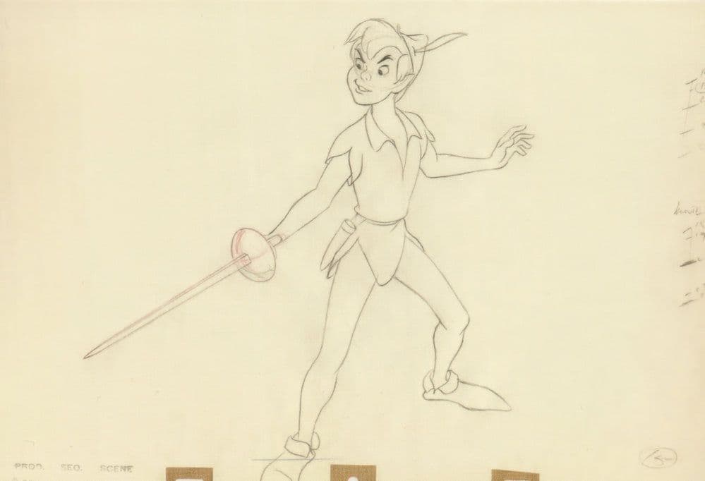 Peter Pan Storyboard Sketch Painting With Sword Walt Disney Postcard