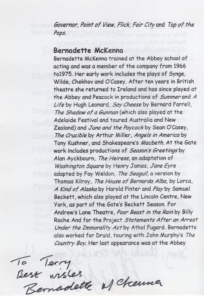 Philip Judge Top Of The Pops Sleeping Beauty Irish Hand Signed Theatre ...