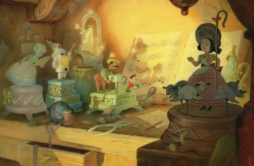 Pinocchio Room Of Puppets Disney Film Storyboard Painting Postcard
