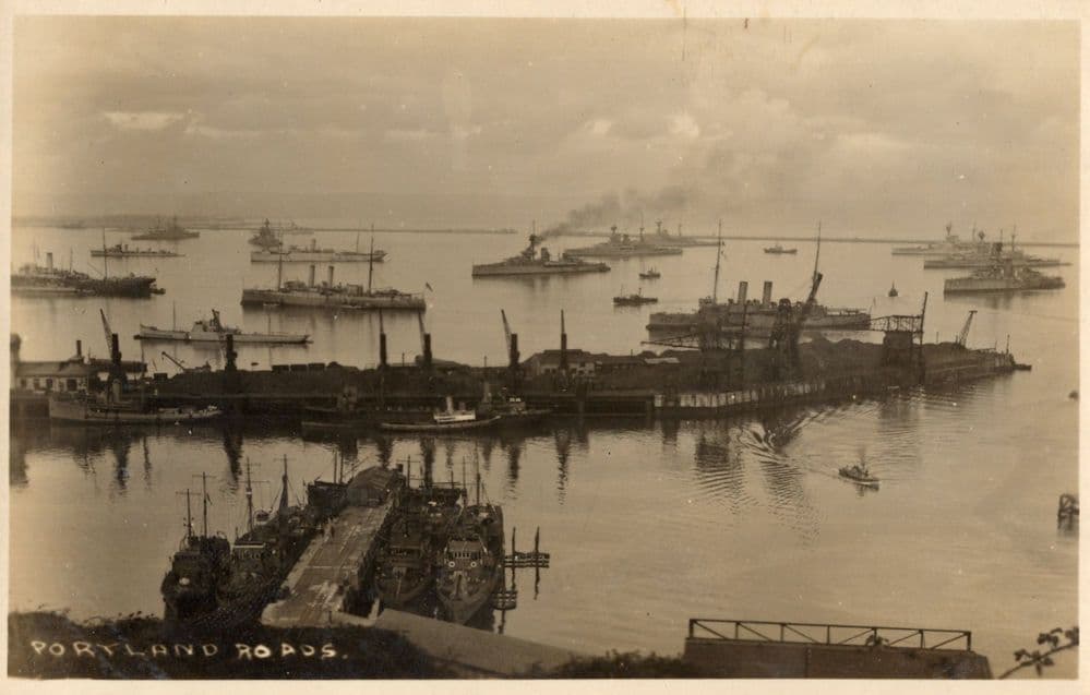 Portland Roads Military Ship Harbour WW1 Old Postcard
