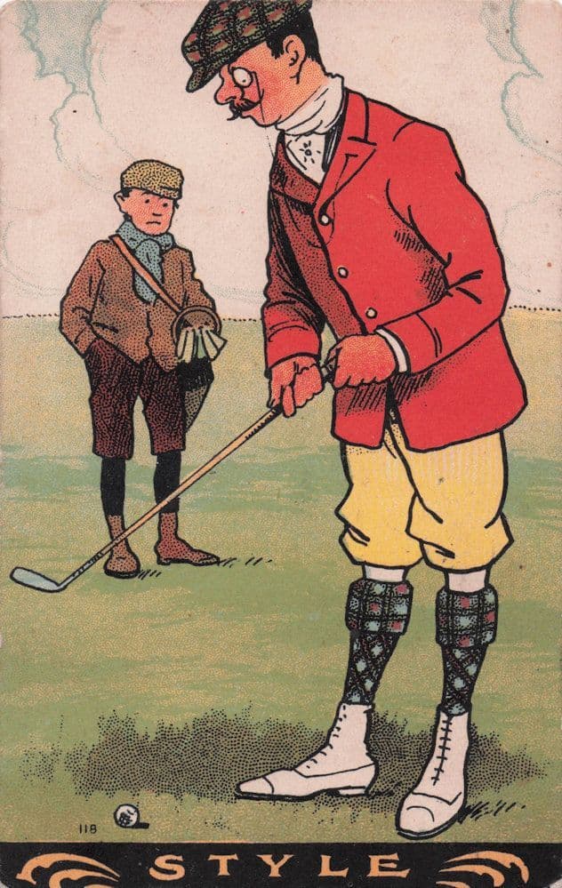 Posh Golfer With Eyeglass Style Old Comic Golf Postcard