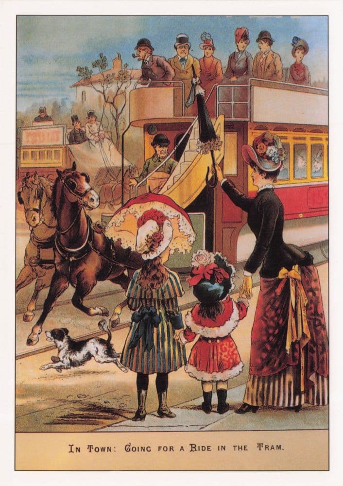 Posh Victorian Lady Ride In Tram Bus Transport Poster Postcard