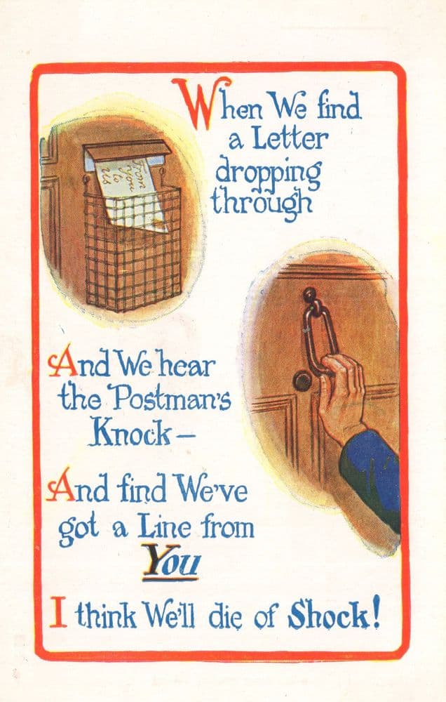 Postman Knocking At Old Lettter Box Antique Comic Postcard