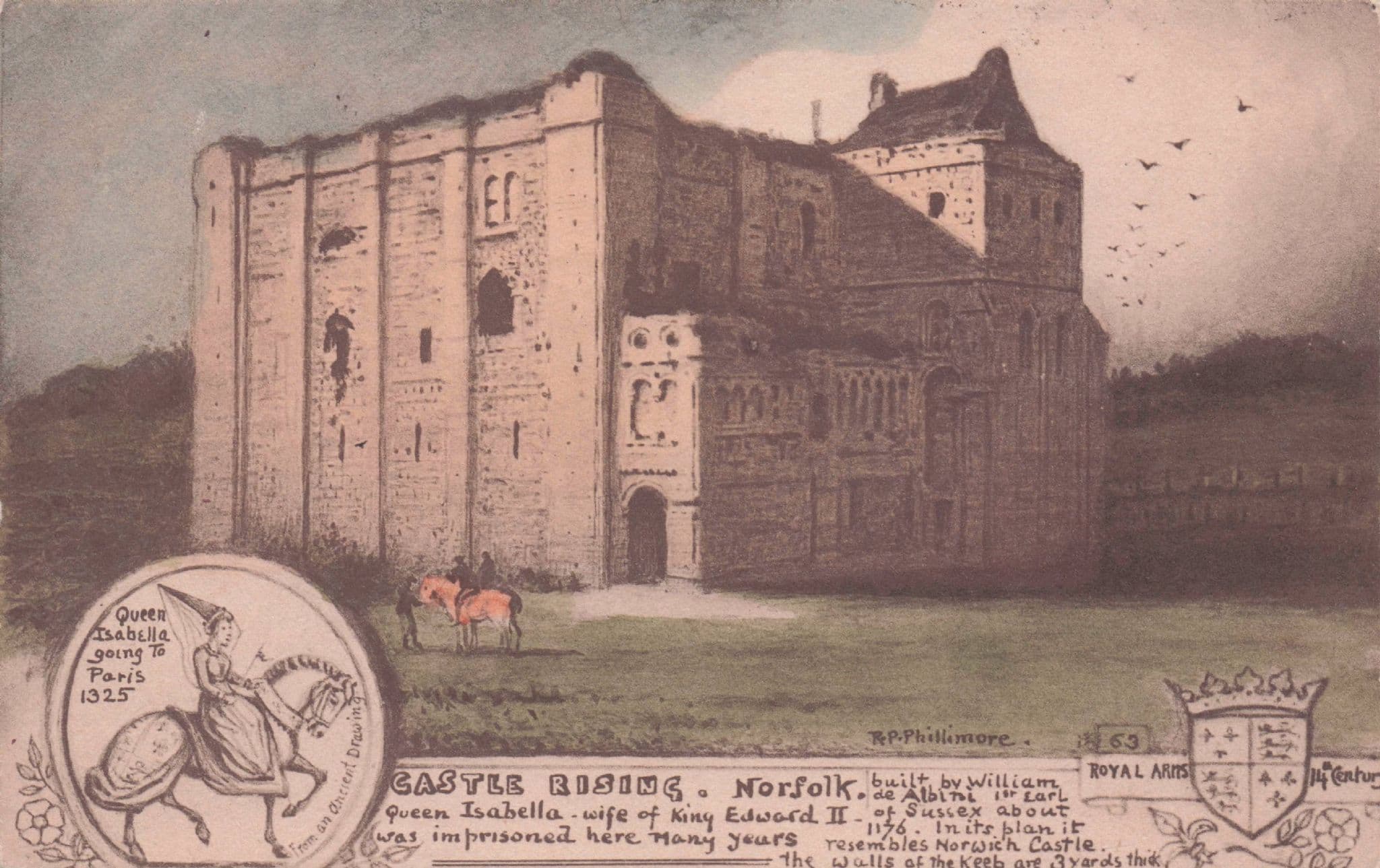 Queen Isabella Castle Rising Norfolk Phillimore Old Painting Postcard