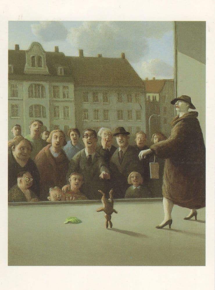 Rabbit Doing Handstand By Mannequin German Shop Window Painting Postcard