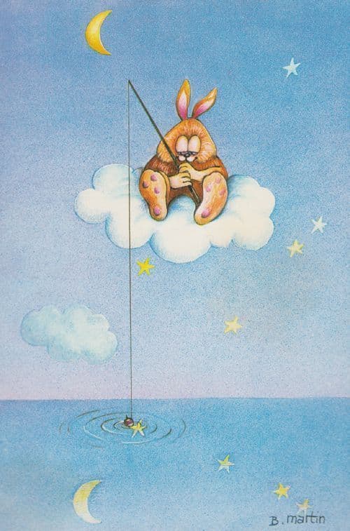 Rabbit Fishing On Cloud Rabbits Star Fish Moon French Cute Animal Comic ...