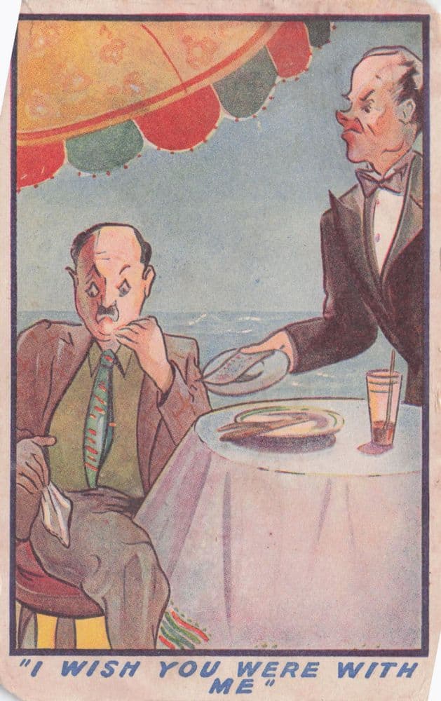 Restaurant Waiter Expensive Bill Angry Man Antique Comic Postcard