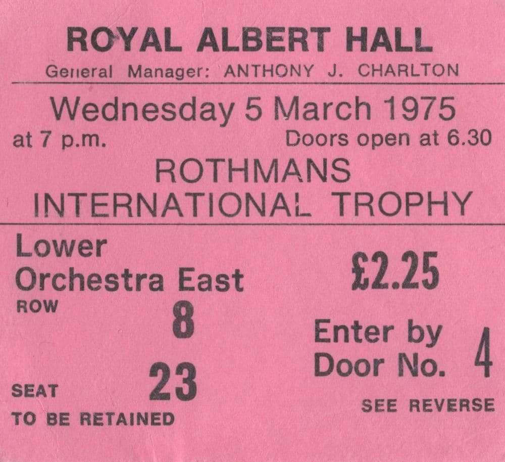 Rothmans International Trophy Tennis 1975 Royal Albert Hall Ticket
