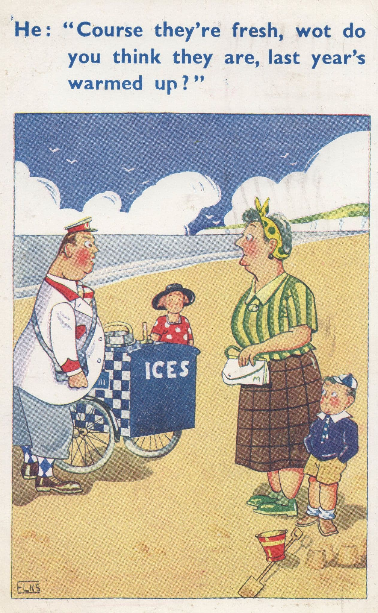 Rude Ice Cream Vendor Out Of Date Cornet Seaside Comic Humour Old Postcard