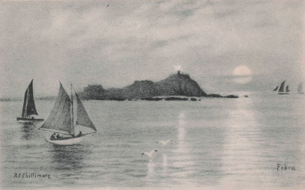 Sailing Ships at Fidra North Bewick Sunset Old Scottish Phillimore Postcard