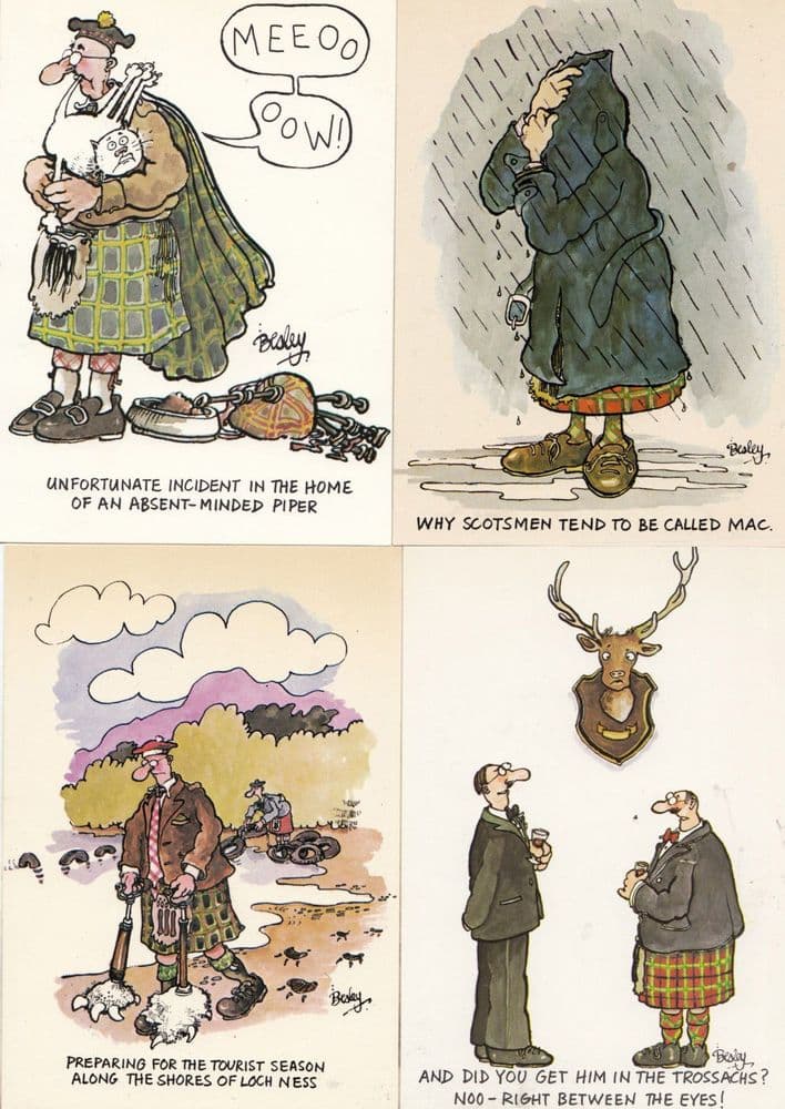 Scottish Kilts Drinking 4x Comic Humour Scotland Postcard s