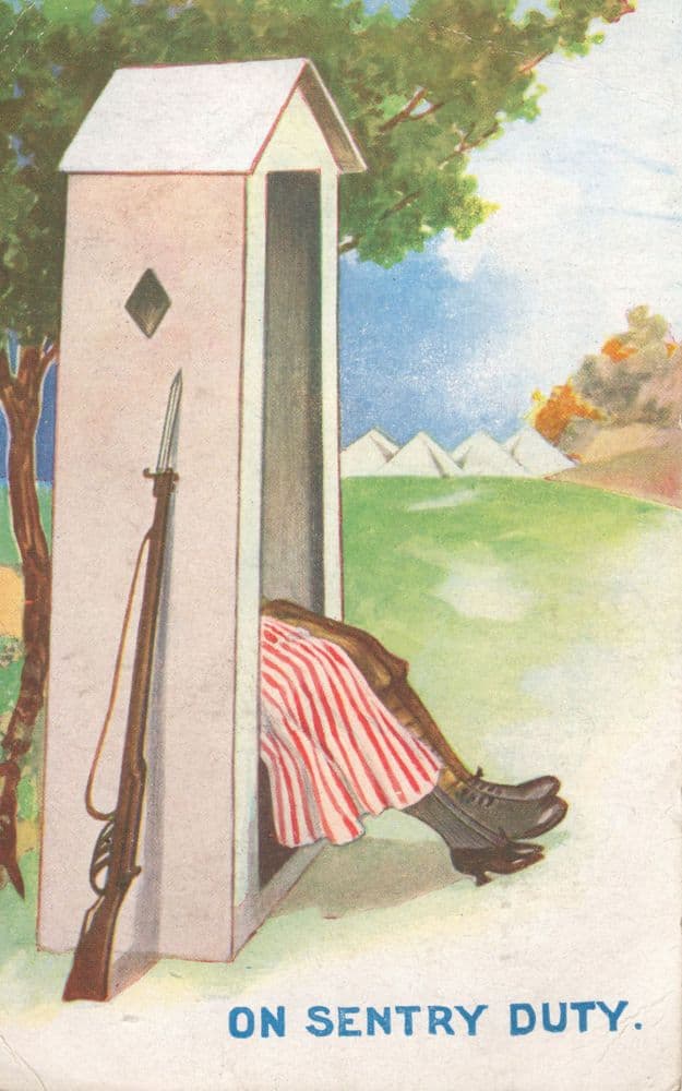 Sentry Duty Soldier Rifle Gun Military Army Boots Comic Old Postcard
