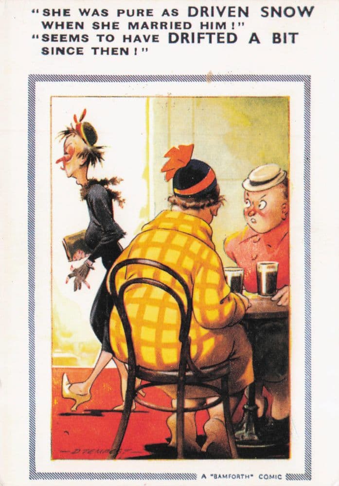 Shaggy Woman Disaster Husband Snow Drift Neglect Comic Postcard