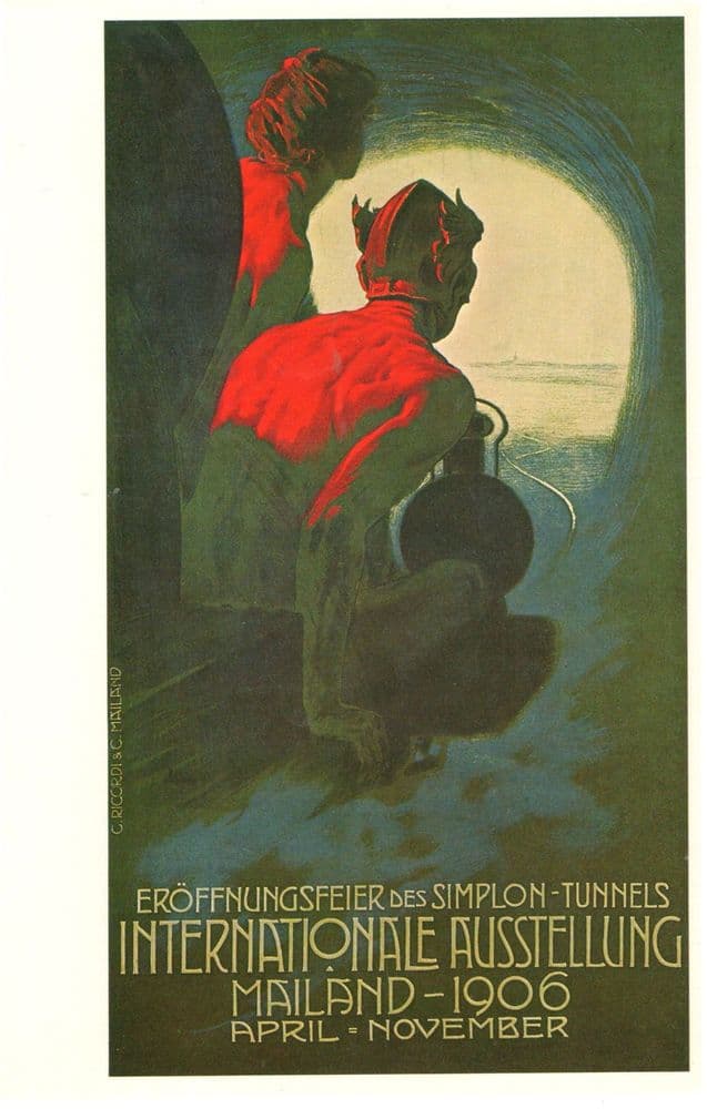 Simplon Bahn Tunnels Railway 1906 Train Mailand Switzerland Postcard