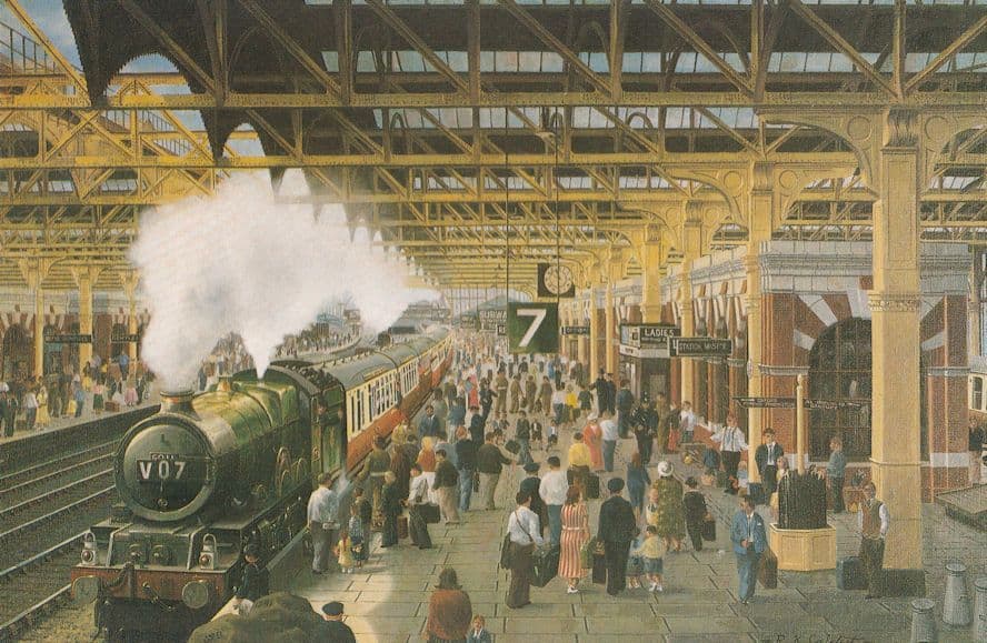 Snow Hill Station Birmingham in 1953 GWR 6011 Train Painting Postcard