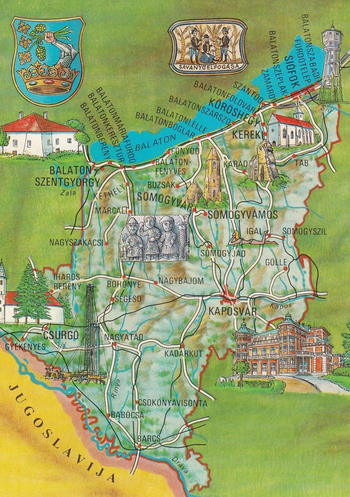 Somogy County Hungary Hungarian Map Megye Postcard