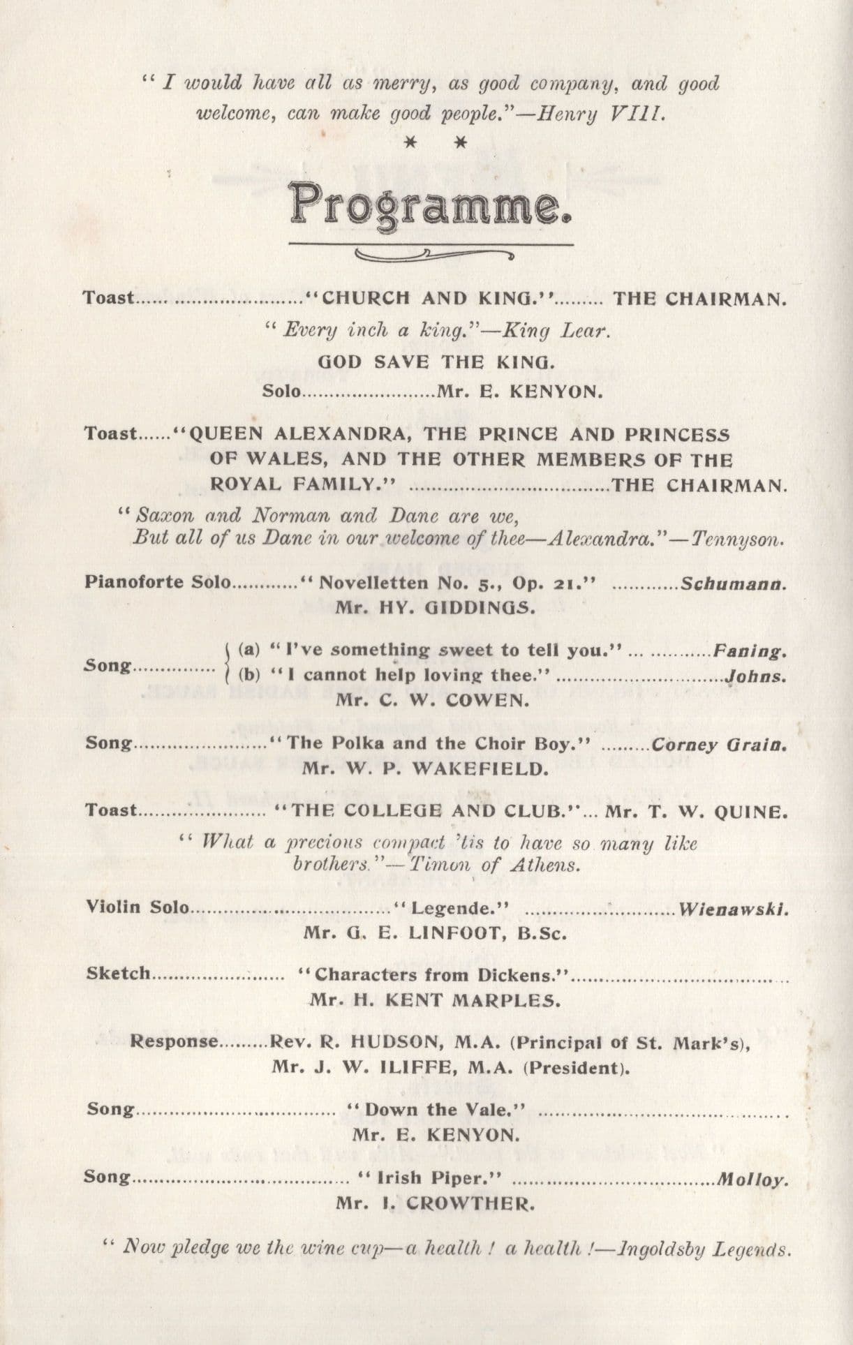 St Mark s College Club Yorkshire West Riding Dinner Menu Masons