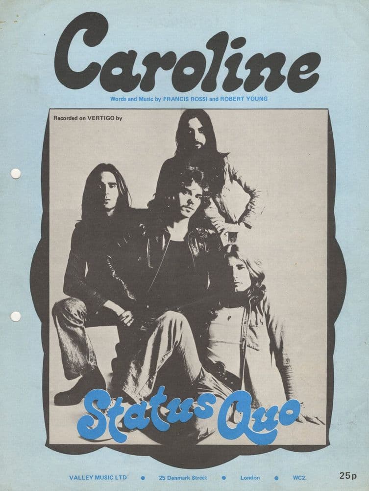 Status Quo Caroline RARE 1973 UK First Edition Sheet Music