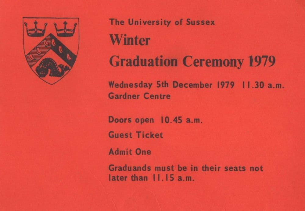 Sussex University Graduation Ceremony 1979 Ticket