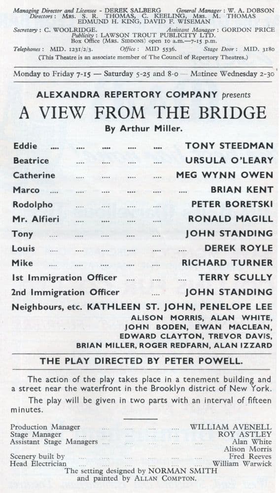 Terry Scully The Forsyte Saga Birmingham 1960s Theatre Programme