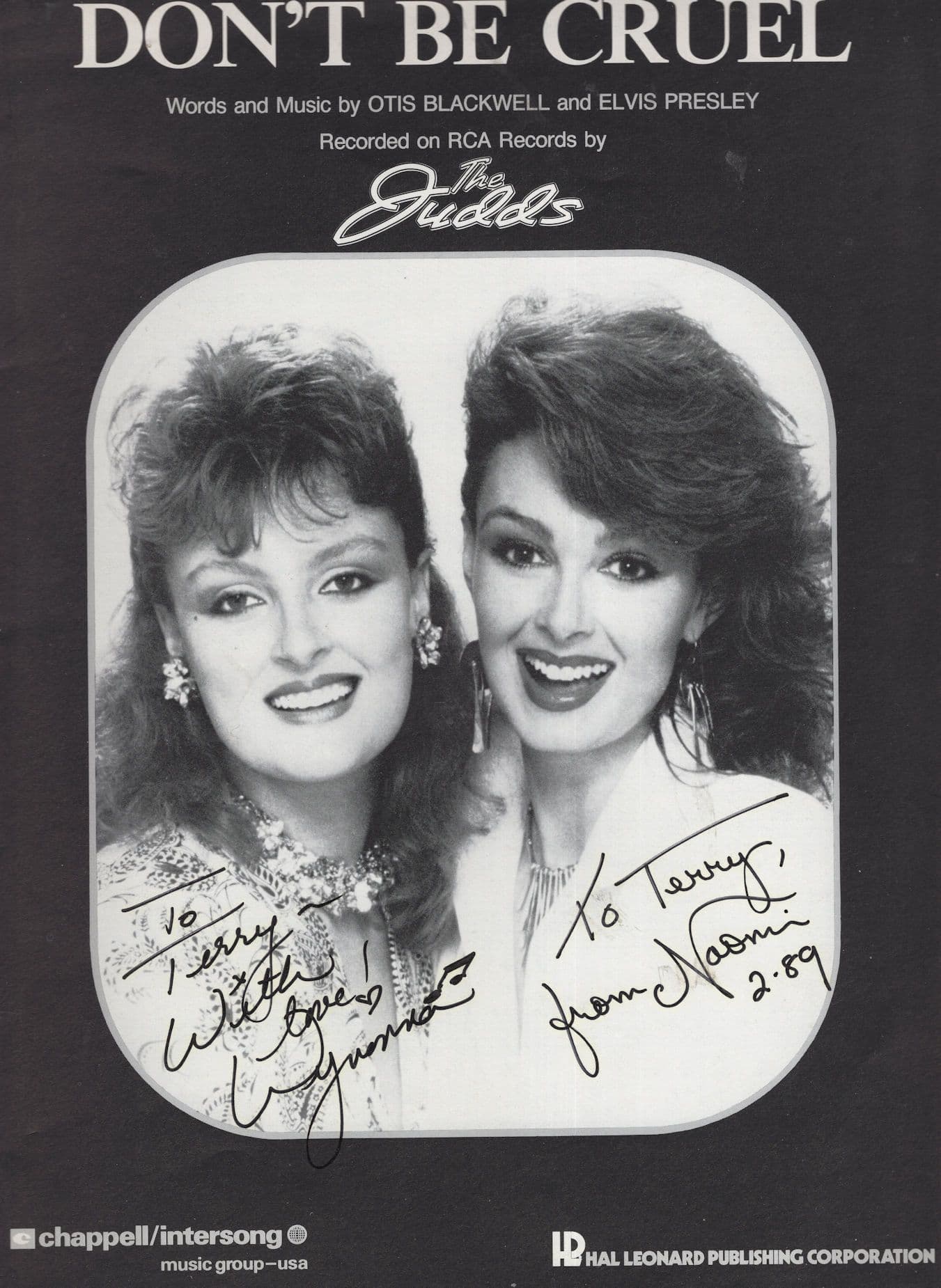 The Judds Don T Be Cruel Hand Signed Elvis Presley Xl Sheet Music