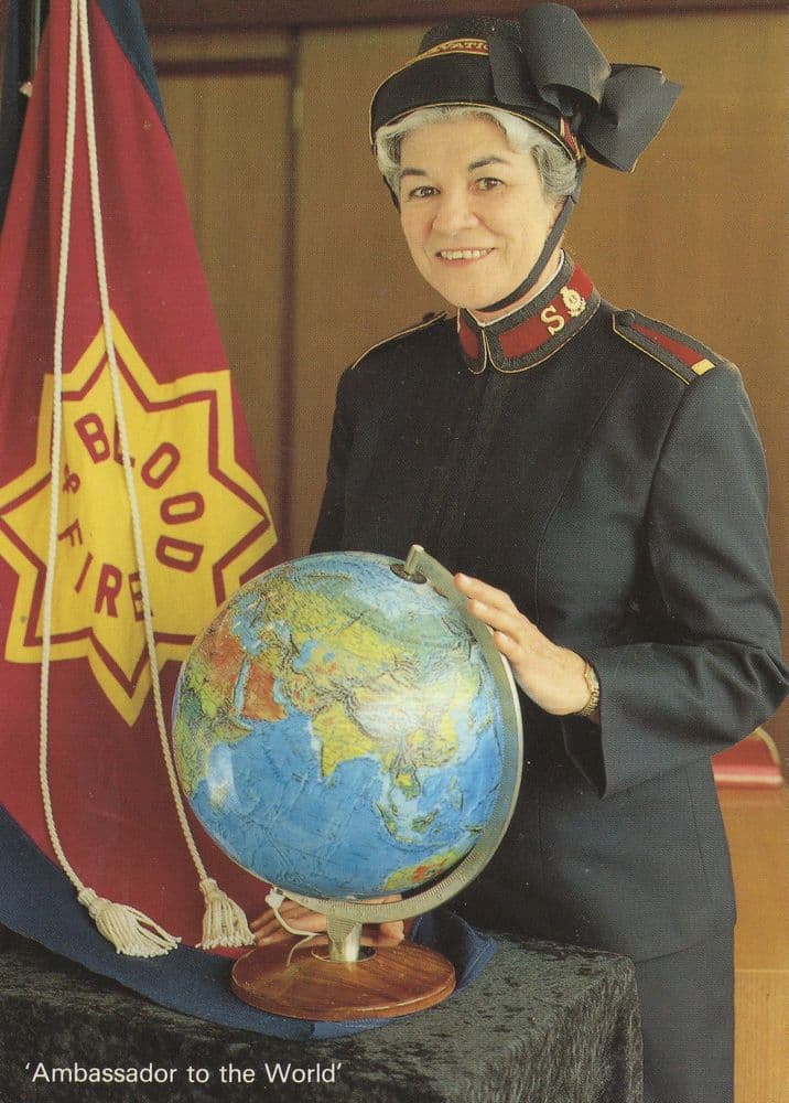 The Salvation Army Eva Burrows Spinning Globe Map 1980s Rare Postcard