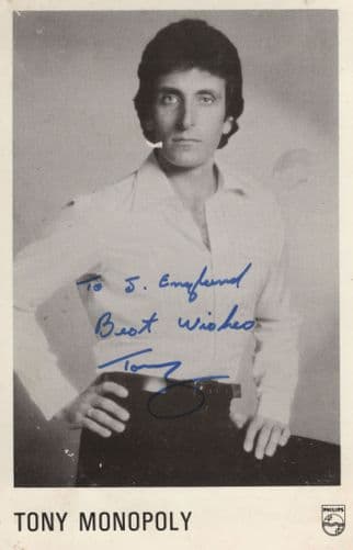Tony Monopoly Australian 1970s Singer Hand Signed Photo