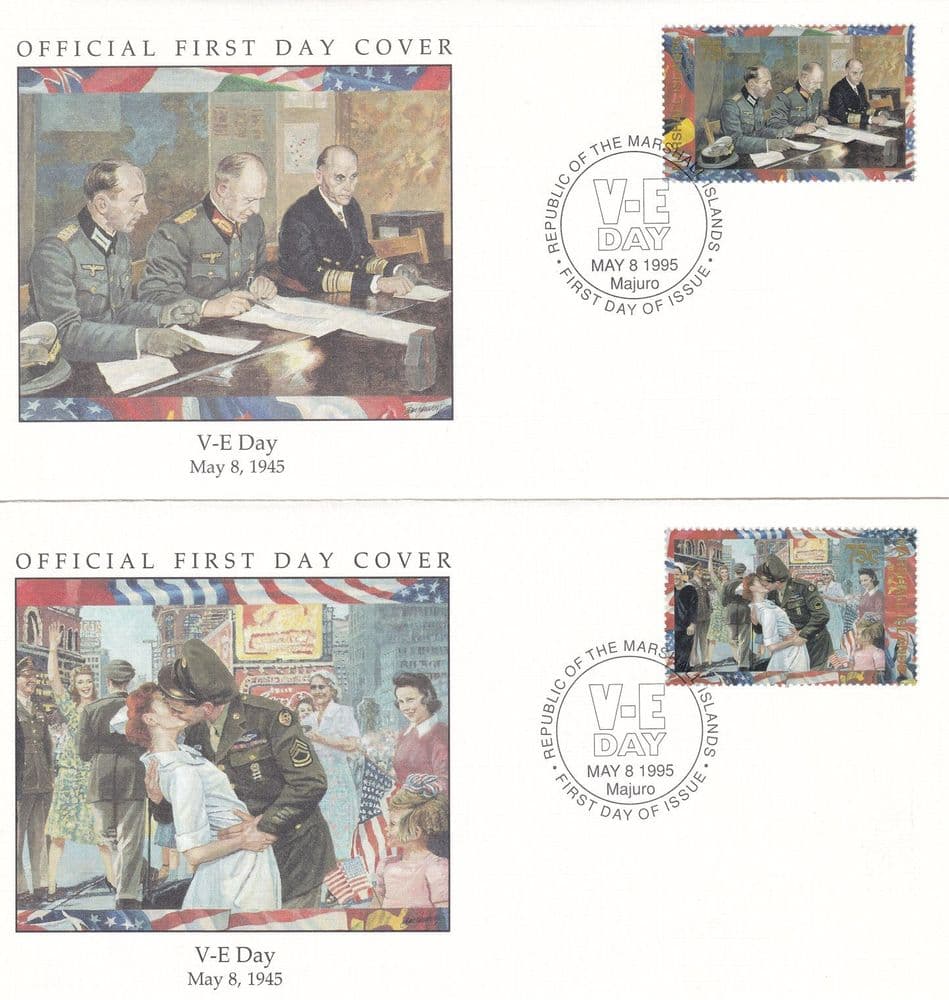 VE Day WW2 Military Majuro War Soldier Kissing 2x First Day Cover