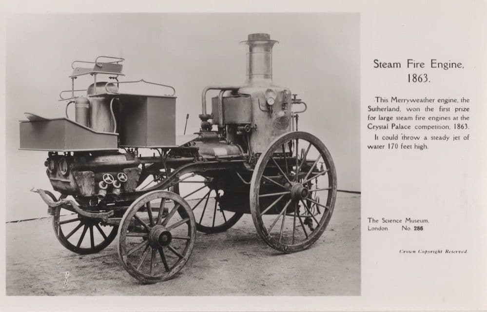 Victorian 1863 Steam Fire Engine Science Museum RPC Postcard