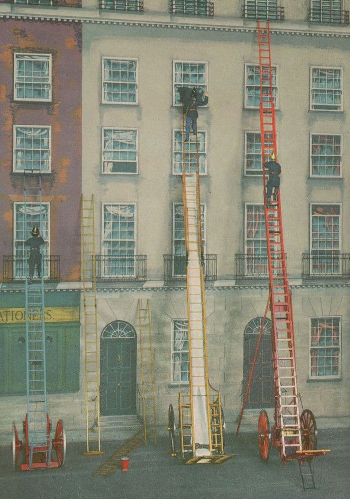Victorian Fire Escape Ladders Fireman Model Postcard