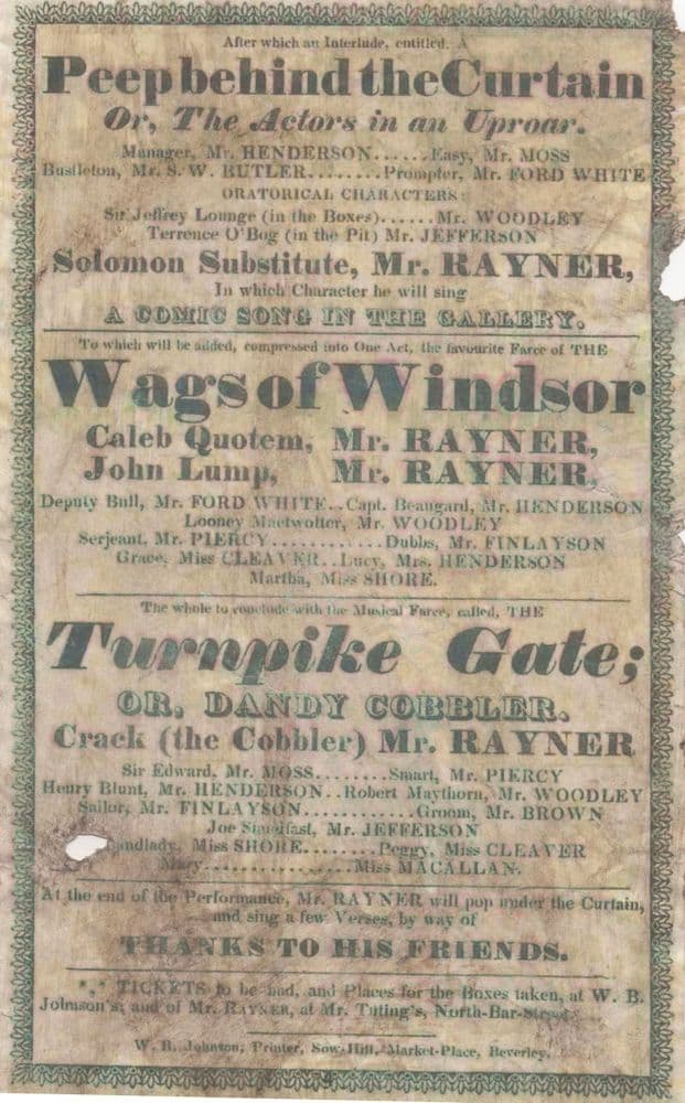 Wags Of Windsor Nottingham Theatre Victorian Copy Handbill