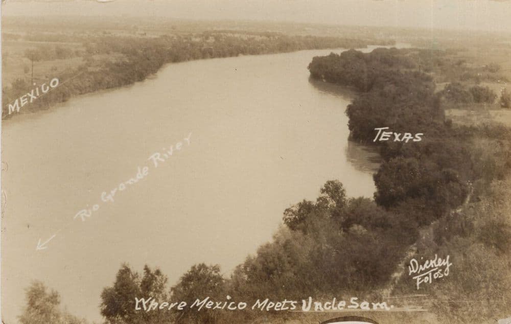 Where Mexico Meets Uncle Sam Map Antique USA Real Photo Aerial Postcard