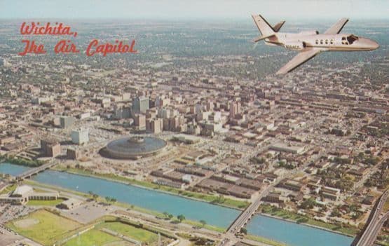 Wichita The Air Capitol Plane Flying Over State 1960s Postcard