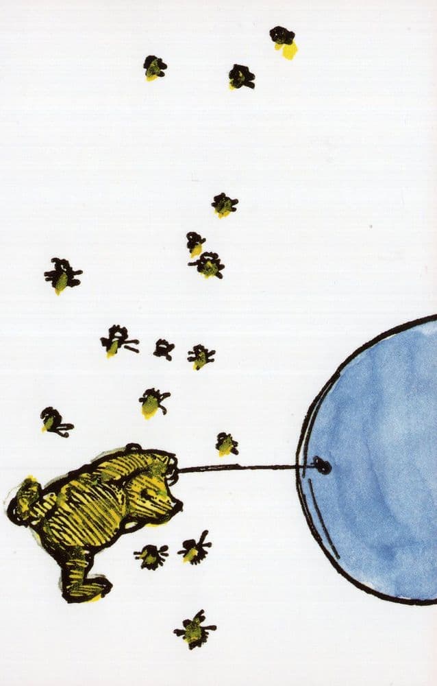 Winnie The Pooh Flying With Balloon Book Artwork Postcard