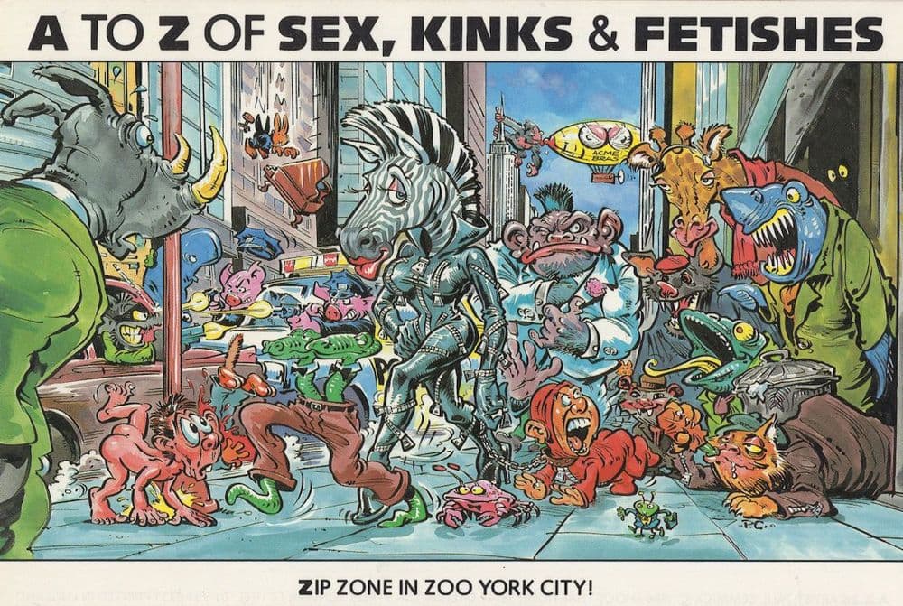 Woman Dominant Zebra New Zoo York City Animal Airship Risque Comic Postcard