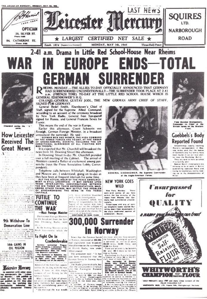 WW2 German Military Surrender Leicester Newspaper Ephemera